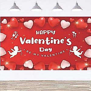 RUIMI Large Size Valentine Banner, Porch Sign with 71''X43.3'',Valentines Decorations Backdrop,Happy Valentines Day Hanging Banners,Valentine's Day Supplies for Home Indoor Outdoor, White