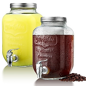 Tanlade 2 Pcs 1 Gallon Cold Brew Coffee Maker and 2 Pcs Stainless Steel Mesh Filter Cold Brew Mason Jar Drink Dispenser Thick Glass Iced Tea Maker Large Iced Coffee Maker Carafe