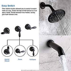 POP SANITARYWARE Matte Black 3 Handle Tub and Shower Faucet Set with 6 Spray Shower Head, Bathtub Faucet Set with Tub Spout Bathroom Mixer Tub and Shower Trim Kit with Valve