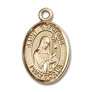 Bonyak Jewelry Saint Medal Collection Gold Filled St. Gertrude of Nivelles Pendant 1/2 x 1/4 inches with Gold Filled Lite Curb Chain