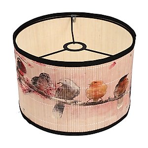 Drum Lamp Shade E27 Vintage Lampshade Birds Pattern Chandelier Lamp Cover Replaceable Light Accessories for Table Pendant Floor Light, 30X30x20CM