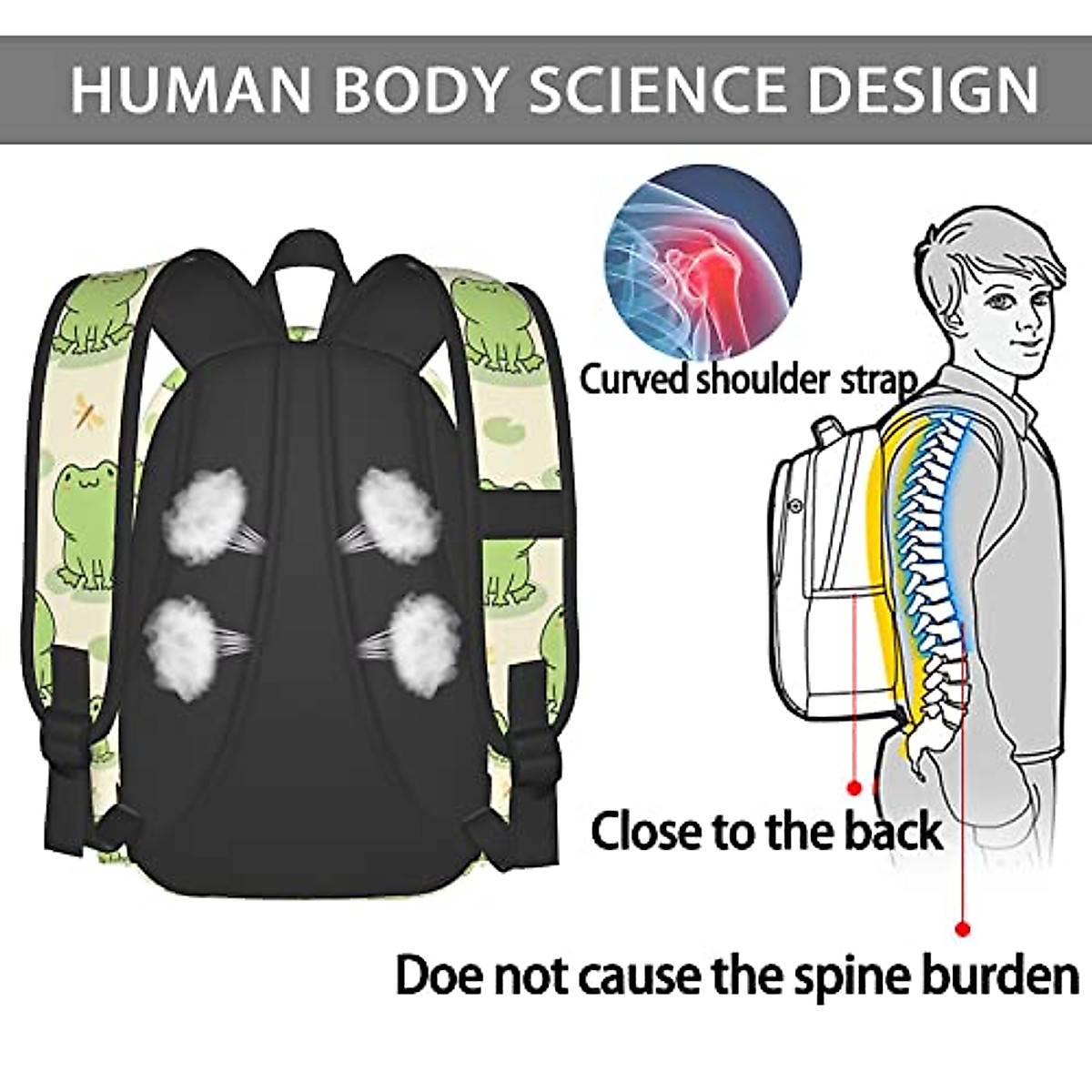 Qwalnely Frog Backpack for School, Durable Waterproof Backpacks Laptop for Teens Adult Women Girl, Men Boy Cute Frog Stuff