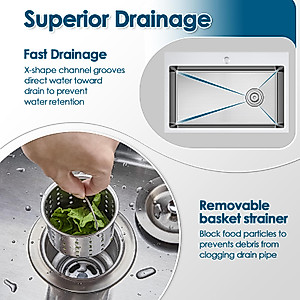 ROVOGO 25x18x9 in. Drop-in Kitchen Sink Single Bowl with Bottom Grid and Drain, 304 Stainless Steel Handmade Modern Sink Top Mount with 1-Hole, Brushed