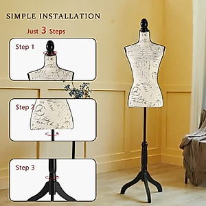 Encomle Dress Form Female Mannequin Torso, Height Adjustable Mannequin Body with Stand for Sewing, Display, Ivory