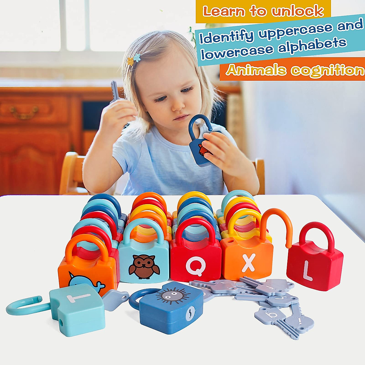 ABC Children's Learning Lock Educational Alphabet Set, Suitable for Early Childhood Education Toys for Toddlers, with 26 Locks and 26 Keys, Preschool Alphabet Learning Games for 3 Years Old and Above