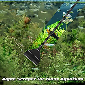 YOFOTHS Algae Scraper for Glass Aquariums Fish Tank Cleaner Tool with 10 Blades Aluminum Alloy Long Handle Tool-Less Installation 25.6inch/65cm