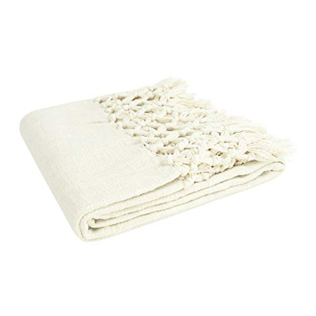 Creative Co-Op 50" L x 60" W Woven Cotton Crochet & Fringe Throw, Cream