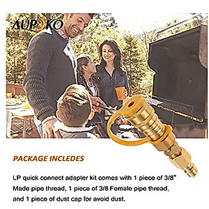Aupoko 3/8 Inch Natural Gas Quick Connect Fittings, Brass Propane Gas Grill Quick Connector Adapter Fitting, LP Gas Propane Hose Quick Disconnect Kit, 3/8’’ Male Pipe Thread x 3/8’’ Female Pipe Threa