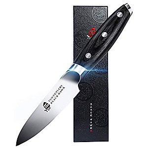 TUO Paring Knife 3.5 inch Fruit Peeling Knife Ultra Sharp Kitchen Chef Knife - German HC Steel Full Tang Pakkawood Handle - BLACK HAWK SERIES with Gift Box