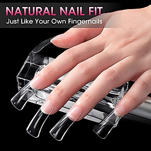 krofaue Duck Nails - Clear Nail Tips 120pcs Acrylic Fake Nails Curved Nail Tips 12 Sizes Crystal Duck Feet Style Nail Tips Full Cover False Nails Wide French Nails with Box Extra Nail for Nail Salon
