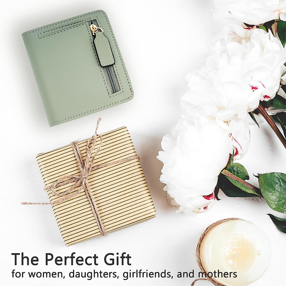 Gostwo Small Wallet for Women, Bifold Card Holder Rfid Wallet Women Genuine Leather with ID Window(CypressGreen)