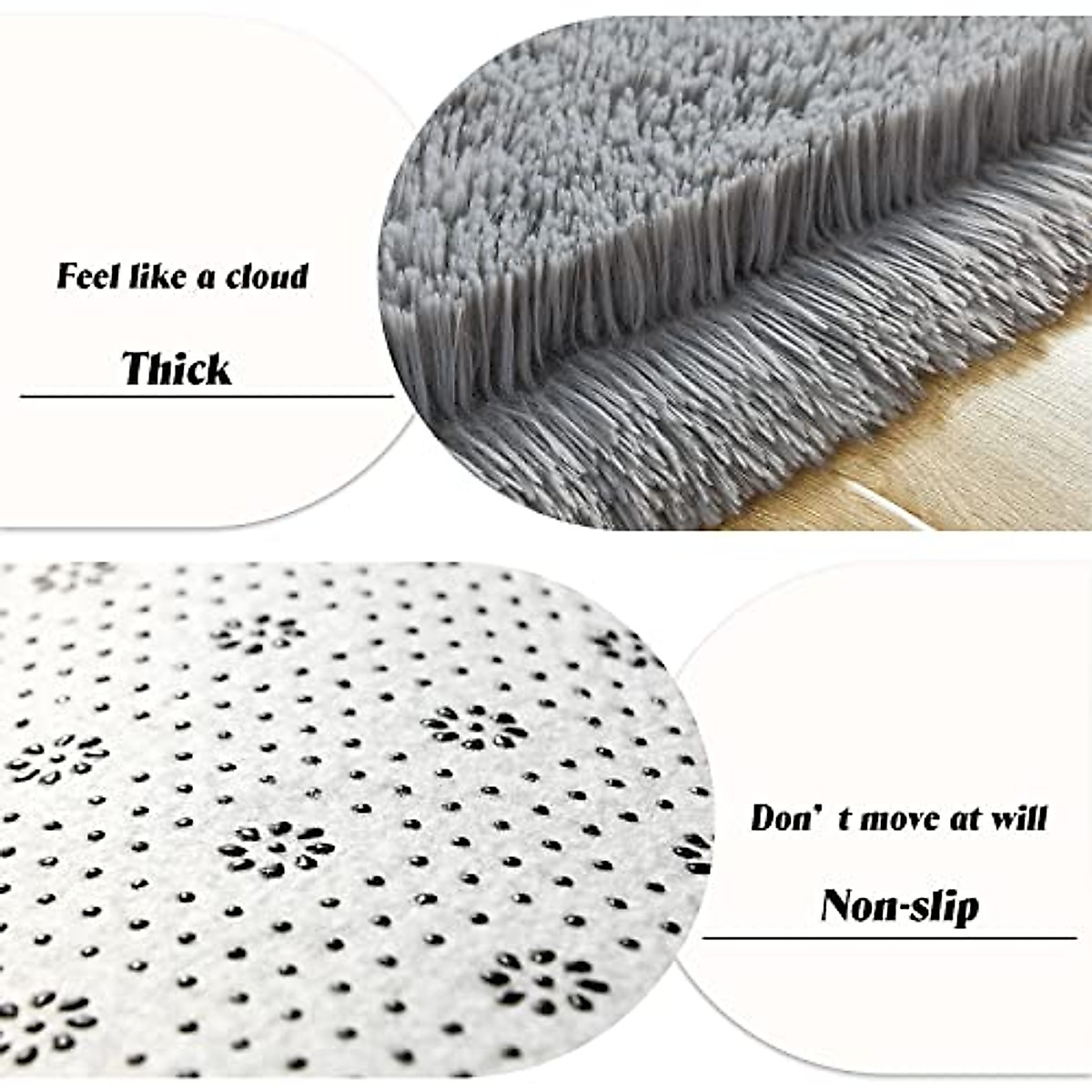 Rtizon Soft Shag Runner Rug for Bedroom, 2x6 Feet Fluffy Rugs with Non-Slip Bottom for Hallway Bedside Living Room Dorm, Furry Area Rug for Indoor Home Decor, Grey