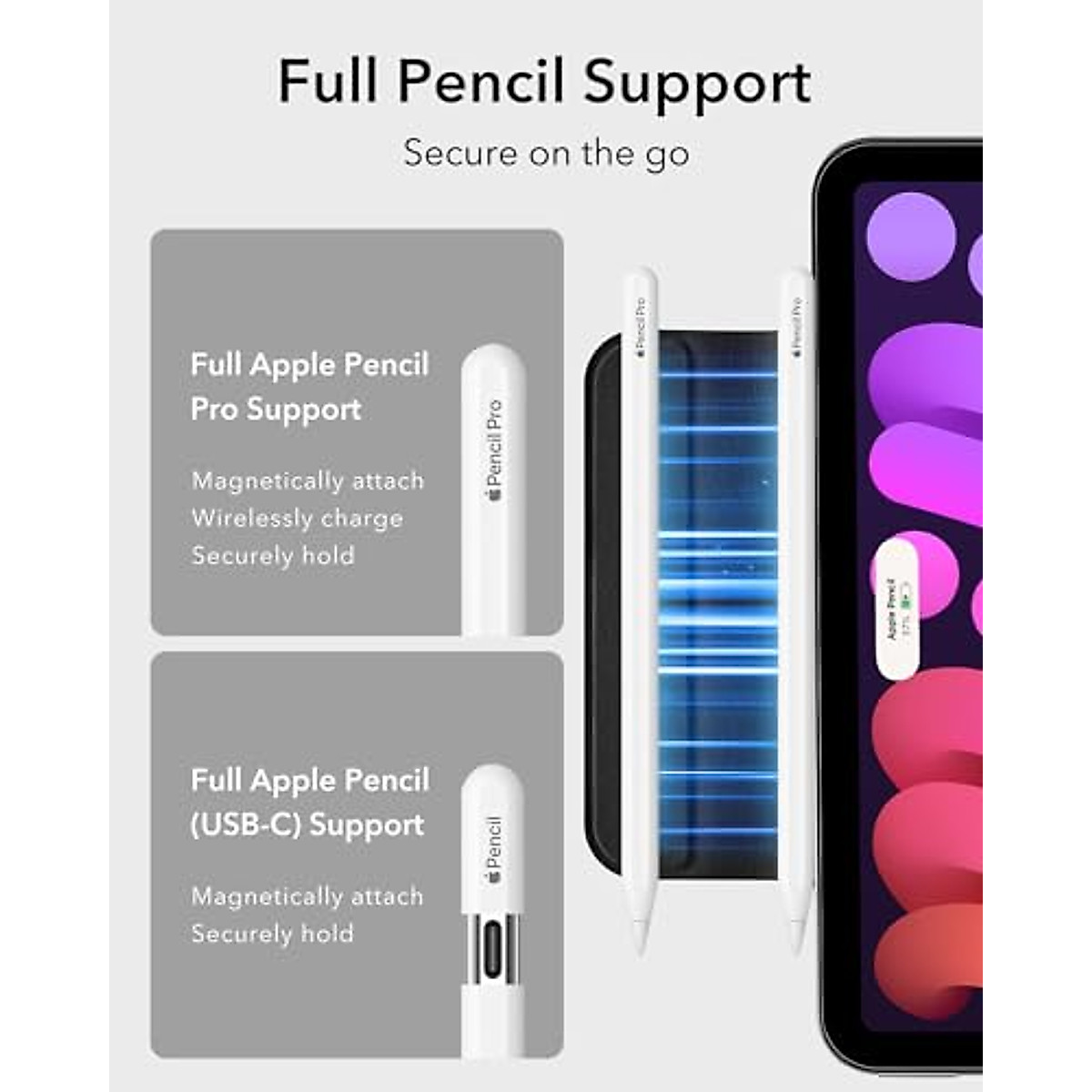 ESR for iPad Mini 7 A17 Pro Case, iPad Mini 7th/6th Generation Case (2024/2021), Slim Trifold Two-Way Stand, Powerful Magnetic Attachment, Durable Protection, Supports Pencil Pro&Pencil(USB-C), Black