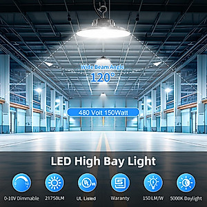 9 Pack 480V UFO LED High Bay Light 150W 100W 80W Adjustable UFO Lights 150 LM/W UL/DLC Listed Dimmable High Bay LED Light 5000K Daylight IP65 Waterproof Commercial Bay Lighting for Factory Warehouse