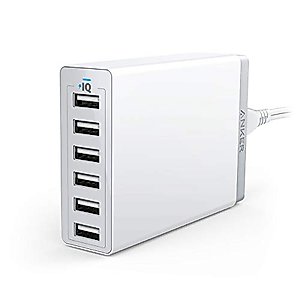 Anker 60W 6-Port USB Wall Charger, PowerPort 6 for iPhone XS / XS Max / XR / X / 8 / 7 / 6 / Plus, iPad Pro / Air 2 / mini/ iPod, Galaxy S7 / S6 / Edge / Plus, Note 5 / 4, LG, Nexus, HTC and More