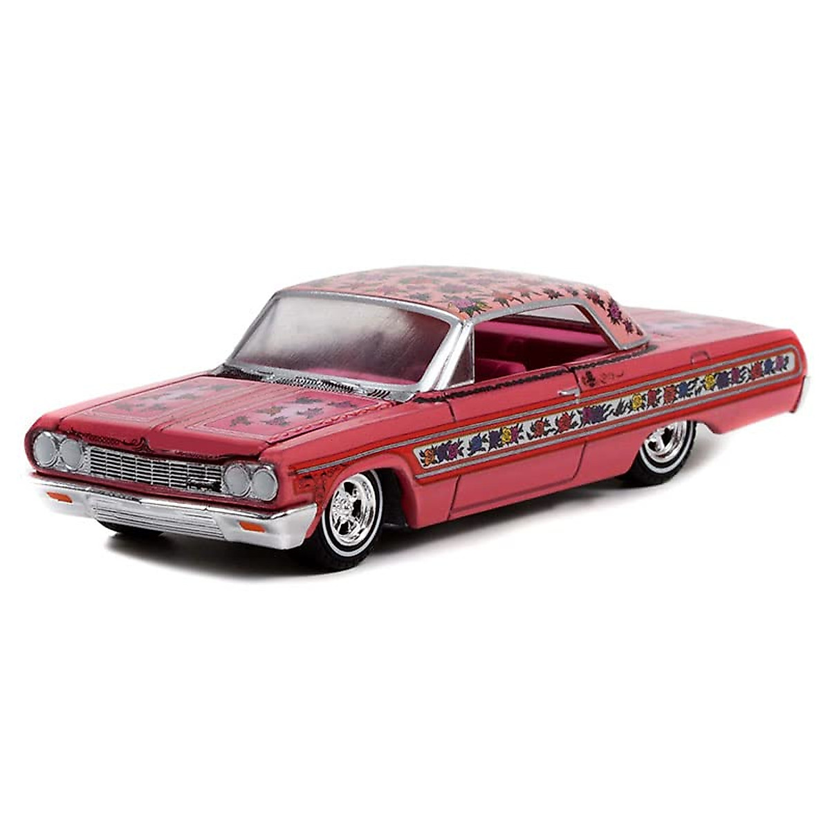 Greenlight 63010-A California Lowriders Series 1-1964 Chevy Impala Lowrider - Pink with Roses 1:64 Scale Diecast