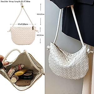 Woven Hobo Handbag Women Shoulder Bag Purse Handmade Casual Tote Bag Fashion Dumpling Clutches (Beige)