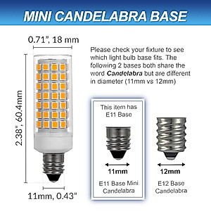 Simba Lighting LED E11 T4 Mini-Candelabra JD Light Bulb 5W 40W to 50W Halogen Replacement (4 Pack) 88SMD2835 Corn JDE11 120V for Chandeliers, Sconce, Cabinet Lighting, Soft White 3000K, Dimmable
