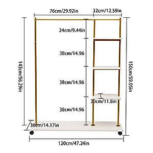 GDAE10 Gold Garment Rack Stand Iron with Universal Wheel and Shelves Square Wedding Dress Bridal Garment Rack Dress Display Stand Floor Hanger Storage Rack for Home Wedding Clothing Store