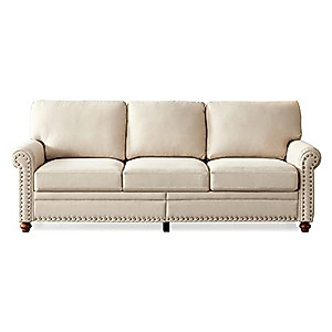LUMISOL 82" Modern 3-Seater Sofa with Rolled Arms, Tufted Upholstered Couch with Wood Legs and Nailhead Trim for Living Room, Apartment