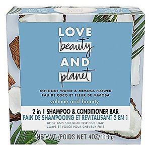 Love Beauty And Planet Volume and Bounty 2 in 1 Shampoo and Conditioner Bar for Thinning Hair Coconut Water & Mimosa Flower Body and Strength 4.0 oz
