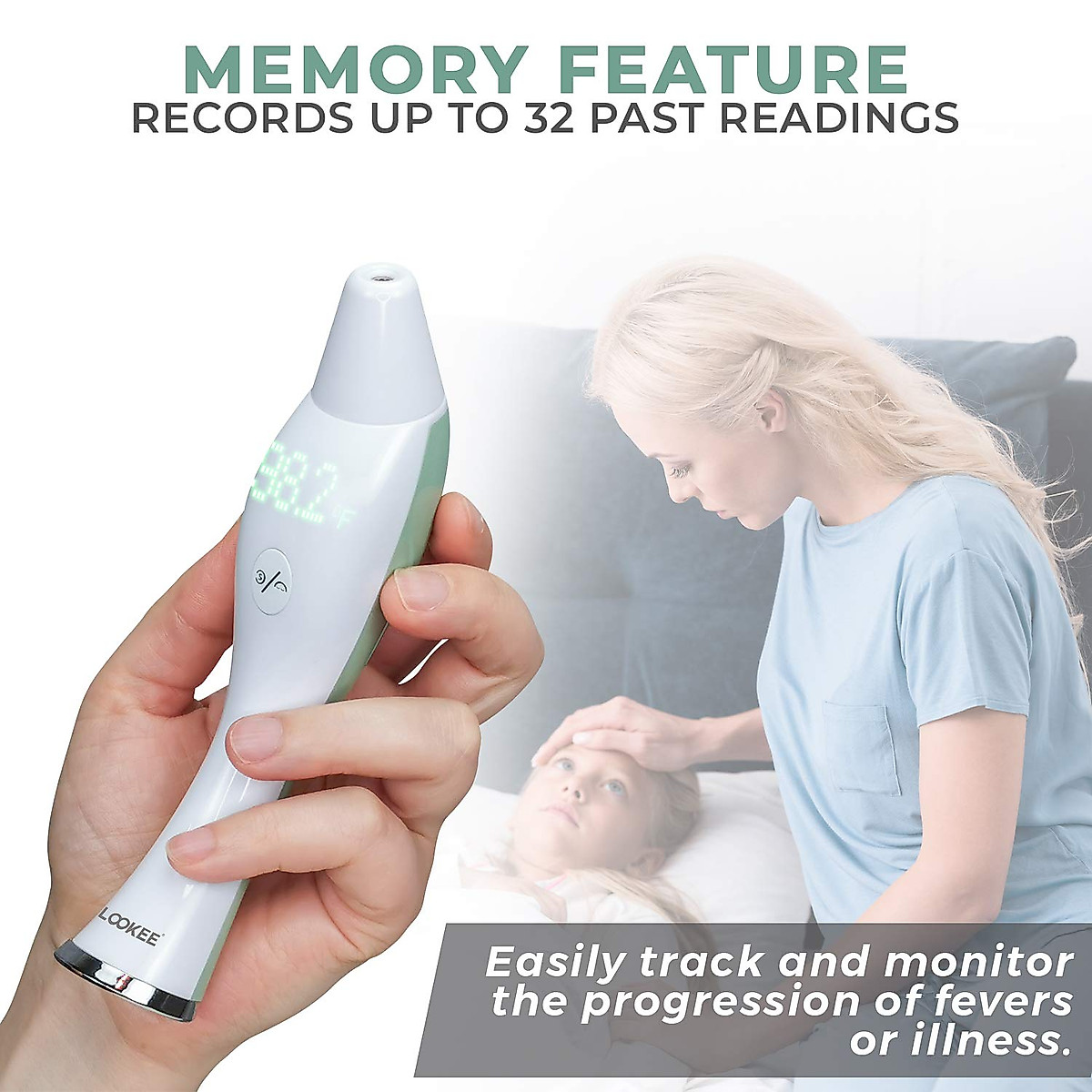 LOOKEE Breeze Infrared Forehead and Ear Thermometer for Adults, Kids, Babies, Infants | Touchless or Touch on Forehead | Medical Digital Fever Baby Thermometer with Large Front LED Display New Version