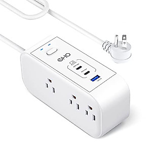 6FT PD 65W USB C Power Strip Surge Protector for Travel&Work, 9-in-1 Power Strip with 6 Widely AC Outlets&3 USB Ports, Overload Protection, Flat Plug, Wall Mount, Desk USB Charging Station, 1875W/15A