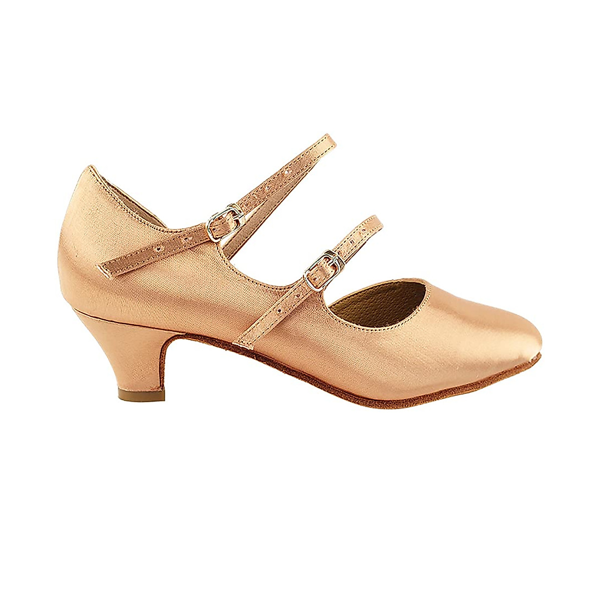 Very Fine Dance Shoes - Ladies Practice, Cuban Low Heel Ballroom Dance Shoes - PP201-1.2-inch Heel and Foldable Brush Bundle - Tan Satin - 4.5