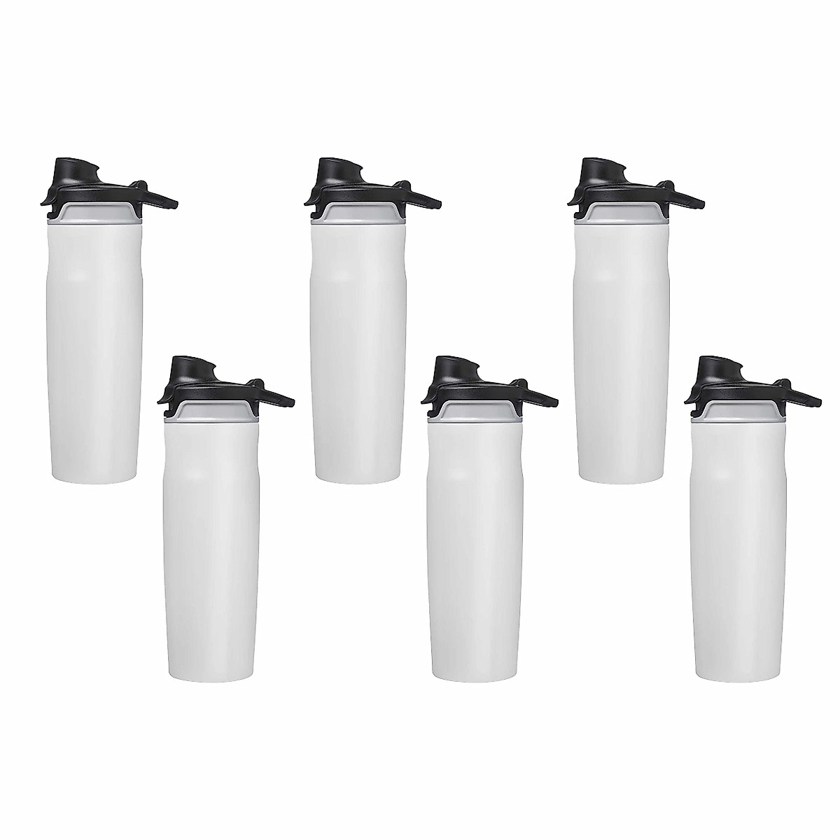 DISCOUNT PROMOS Juno Water Bottles with Flip Lid 20 oz. Set of 6, Bulk Pack - Reusable, Great for Gym, Hiking, Cycling and for School - White