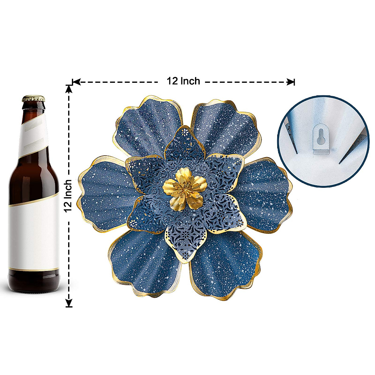 EASICUTI Blue Metal Flower Wall Decor Boho Metal Wall Art Decorations Hanging for Indoor Outdoor Home Bathroom Patio Fence Garden Bedroom Living Room Or Wall Sculptures 12 Inch