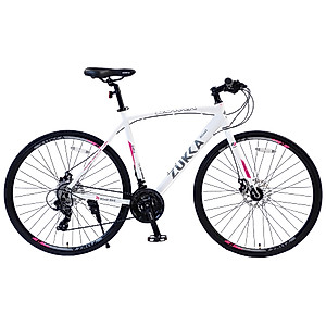 24 Speed Hybrid Bike Disc Brake 700C Road Bike for Men Women's City Bicycle (White)