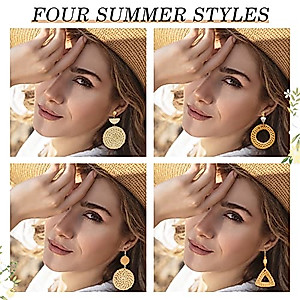 Straw Bag for Women Beach Purse Shoulder Bag Hand Woven Straw Clutch Summer Crossbody Bag with 4 Pairs Rattan Earrings Lightweight Statement Straw Earrings