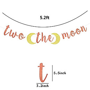 Rose Gold Glitter Two the Moon Banner - Cheers to 2 Years Bunting Sign- Sweet Baby Girl/Sweet Baby Boy/Baby Shower/Happy 2nd Birthday Party Decorations Supplies for Child (Pre-Strung)