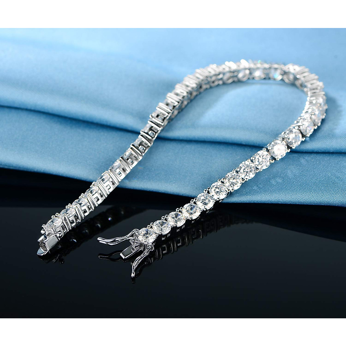 Gemsme 18K White Gold Plated 4.0 Round Cubic Zirconia Classic Tennis Bracelet 7.5 Inch For women