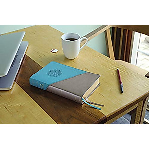 NIV, Personal Size Bible, Large Print, Leathersoft, Teal/Gold, Red Letter, Comfort Print