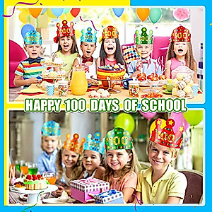 72 Pcs 100th Day of School Crowns with 6 Sheets Acrylic Rhinestone Stickers DIY 100 Days Paper Party Hat Happy Adhesive Rhinestones Paper Crowns for Kid 100 Days of School Celebration Party Favors