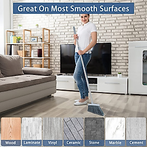 Broom for Outdoor Indoor, Folews Heavy Duty Broom 56 Inch Long Handle Angle Broom for Sweeping Kitchen Shop House Office Commercial Broom