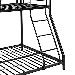 HBRR Twin Over Full Metal Bunk Beds with Ladders & Full Length Guardrail, Low Bunkbeds for Kids, Teens & Adults, Heavy Duty Metal Slats, No Box Spring Needed, Black