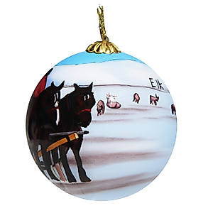 Blown Glass Christmas Ornament | Horses and Sleigh Elk National Refuge | Hand Painted Inside | Original Art | Includes Gift Box