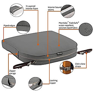 Classic Accessories Montlake Water-Resistant 18 x 18 x 2 Inch Contoured Patio Dining Seat Cushion, Light Charcoal Grey