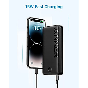 Anker Portable Charger, 20,000mAh Power Bank, Battery Pack with 2-Port, 15W High-Speed Charging for iPhone 15/15 Plus/15 Pro/15 Pro Max, 14/13/12 Series, Samsung Galaxy, and More (Black)