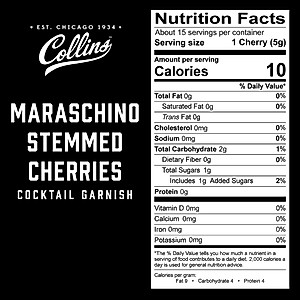 Collins 10 oz Cocktail Cherries, 10 Ounce, Stemmed Garnishes, Black