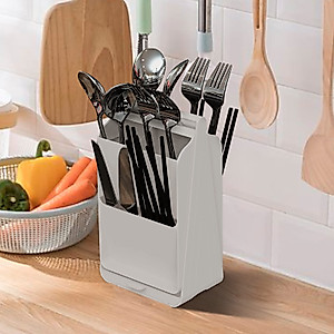 Coonice Cutlery Holder with Drip Tray Drawer, Flatware Organizer Sink Tidy Caddy Separable Parts Drawer Organizers Ivory White