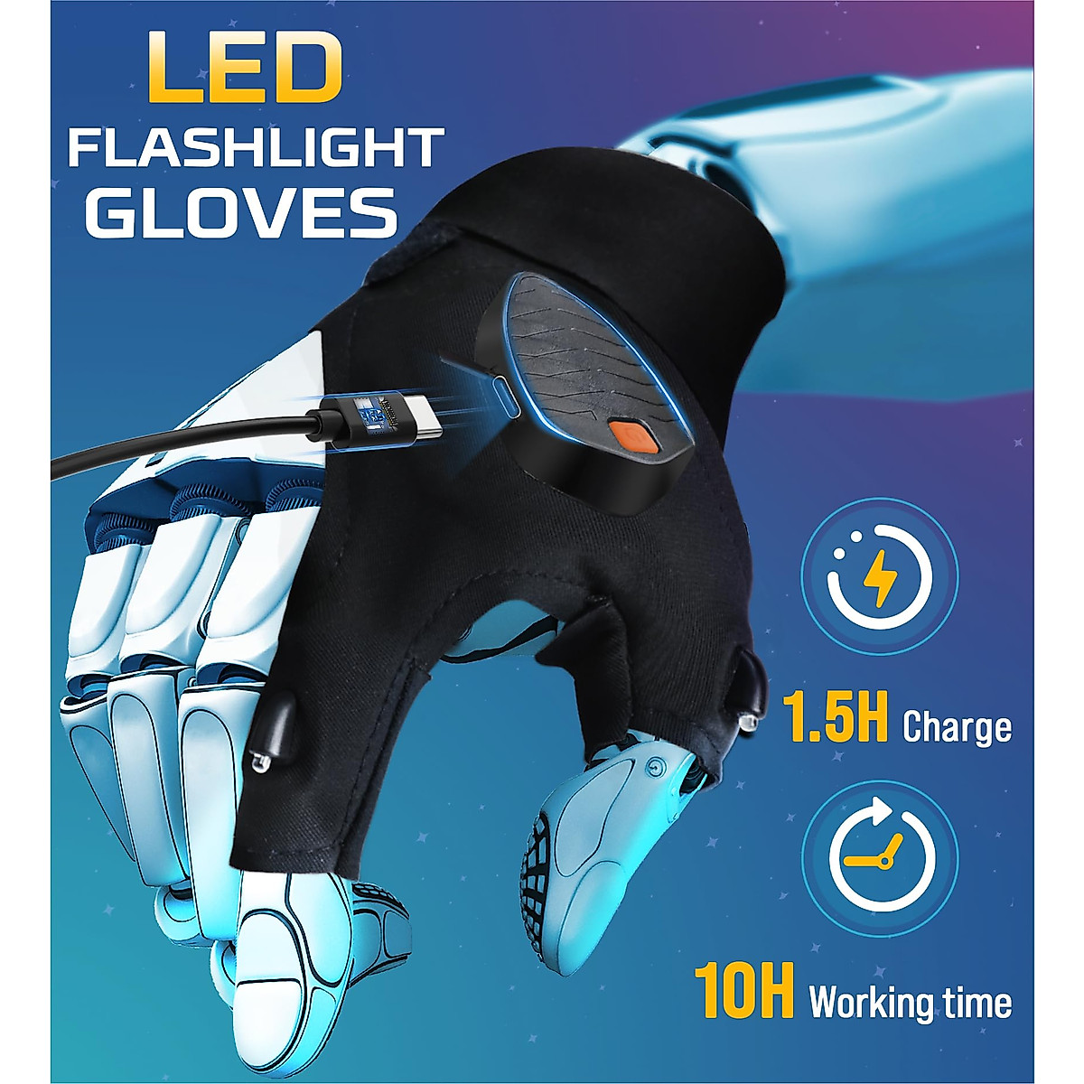 Visailiy LED Flashlight Gloves, Cool Gadgets Unique Birthday Gifts for Dad Boyfriend Husband Him, Light Gloves Tool for Camping Fishing Car Repairing Hiking