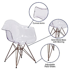 Flash Furniture Allure Series Transparent Side Chair with Gold Base