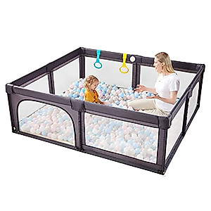 Doradotey Baby Playpen, Extra Large Baby Playard, Playpen for Babies with Gate, Indoor & Outdoor Playard for Kids Activity Center, Sturdy Play Yard with Breathable Mesh(Deep Grey)