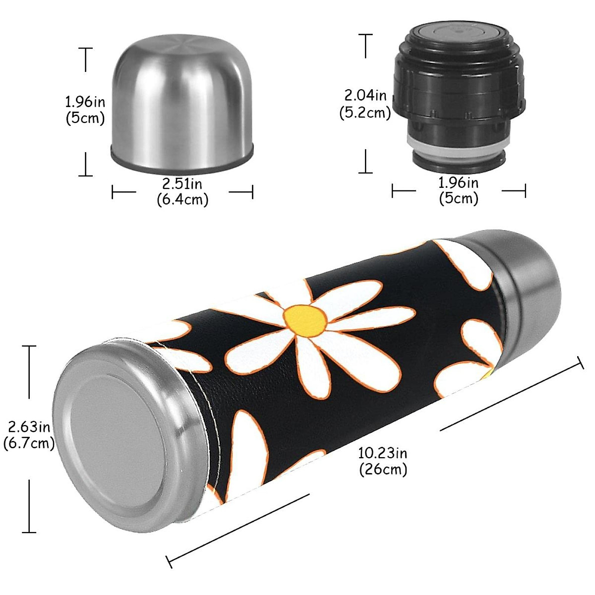 Stainless Steel Leather Vacuum Insulated Mug Flowers Thermos Water Bottle for Hot and Cold Drinks Kids Adults 16 Oz