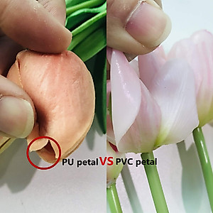 5 Pcs Artificial Tulip Flowers PVC Real Touch Tulips Artificial Flower Plastic Bouquet Table Centerpieces Arrangement Gift for Home Office Party Wedding Birthday Garden Store Decoration (Big Red)