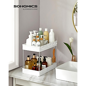 SONGMICS Under Sink Organizers and Storage, 2-Tier Bathroom Organizer Under Sink, Under Cabinet Storage, Kitchen Cabinet Organizers and Storage, 15.7 x 8.7 x 12.2 Inches, White UBUO001W01