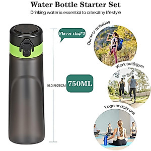 GIYZOKNI Water Bottle Starter Set, Water Bottle with Pods, 750ML Fruit Fragrance Water Bottle with 3 pcs Pods, 0% Sugar Water Cup BPA Free, Suitable for Gyms, Outdoor Sport, Schools (Black)